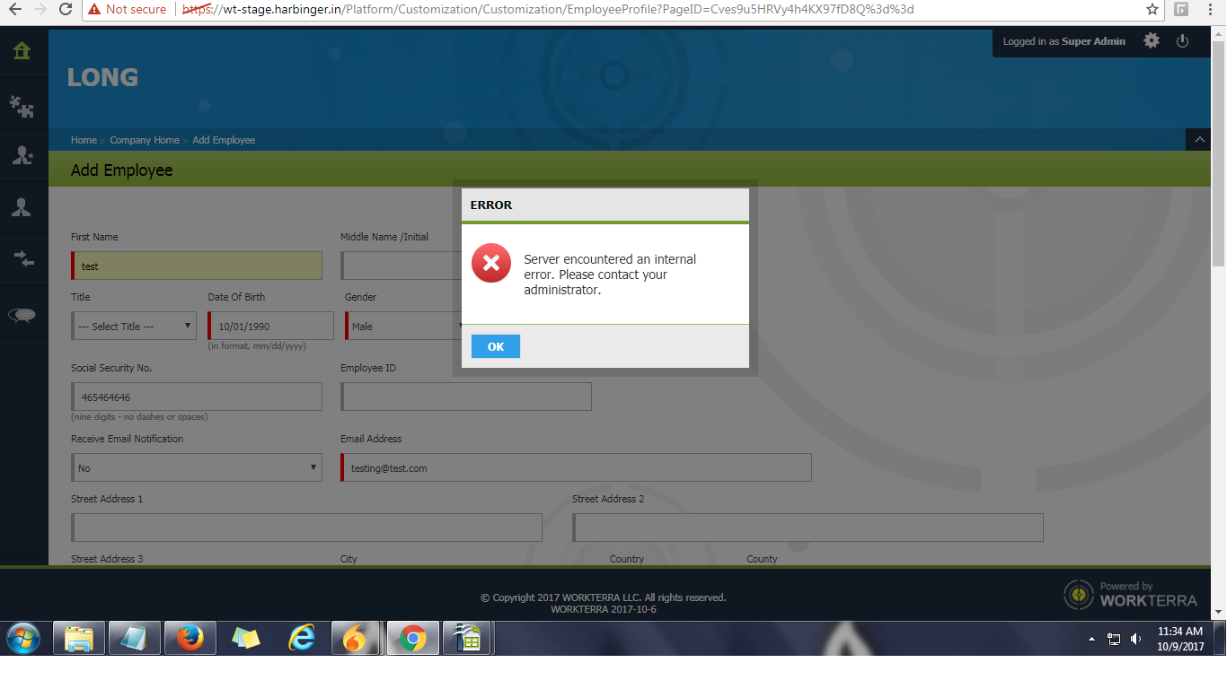 [WT-11504] Functional | Any comany | Server Error is populating for add new Employee - Workterra ...